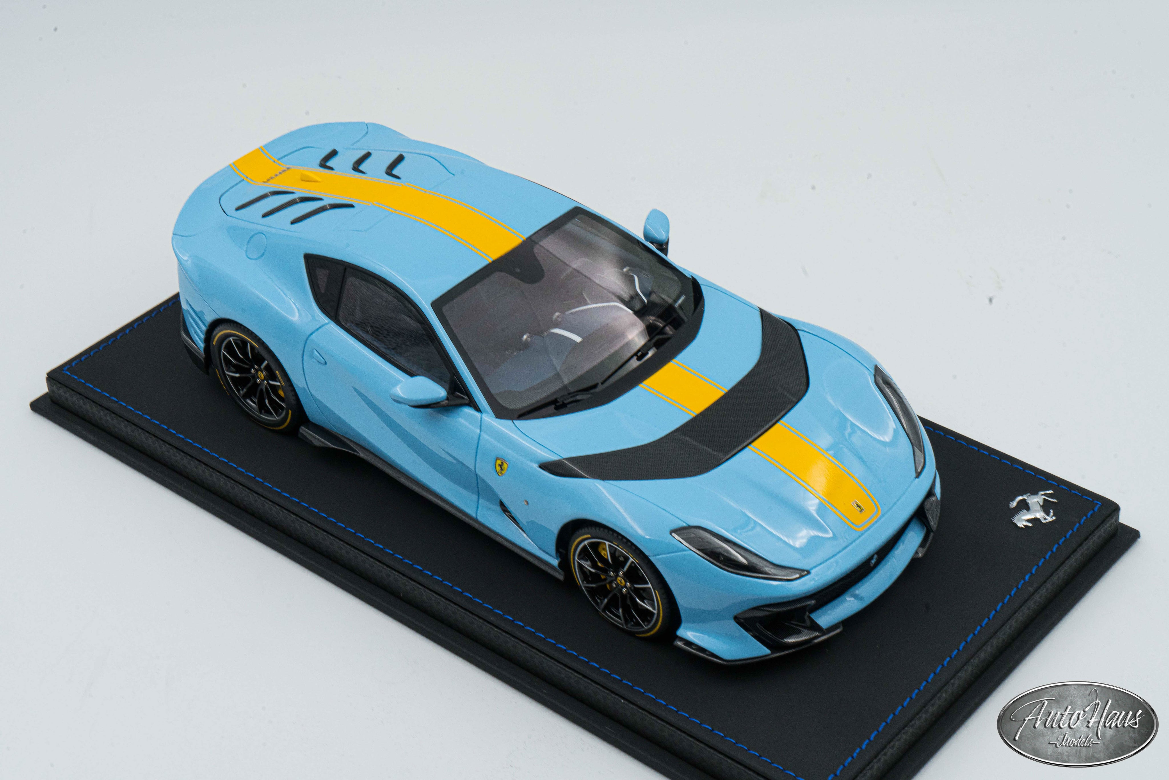 1/18 BBR Ferrari 812 Competizione Blue with Yellow Stripe – AutoHaus Models