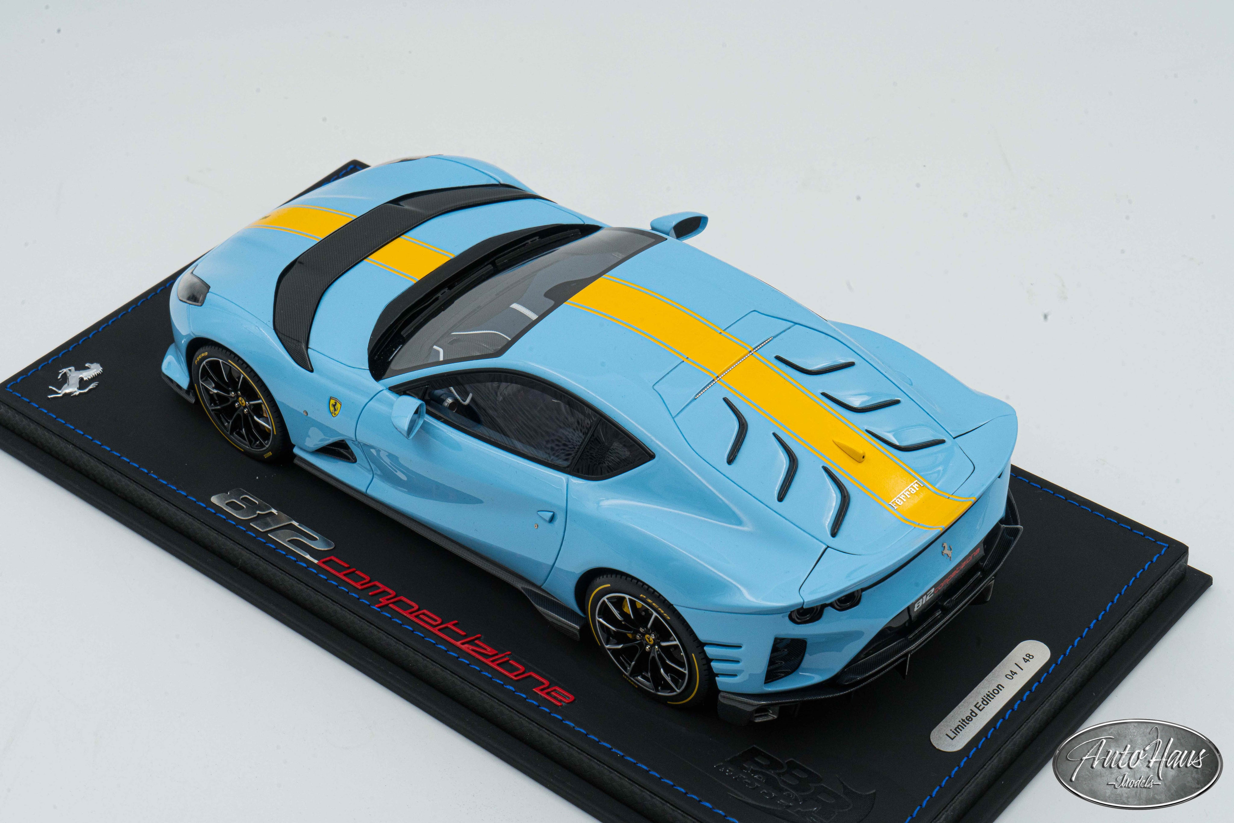 1/18 BBR Ferrari 812 Competizione Blue with Yellow Stripe – AutoHaus Models
